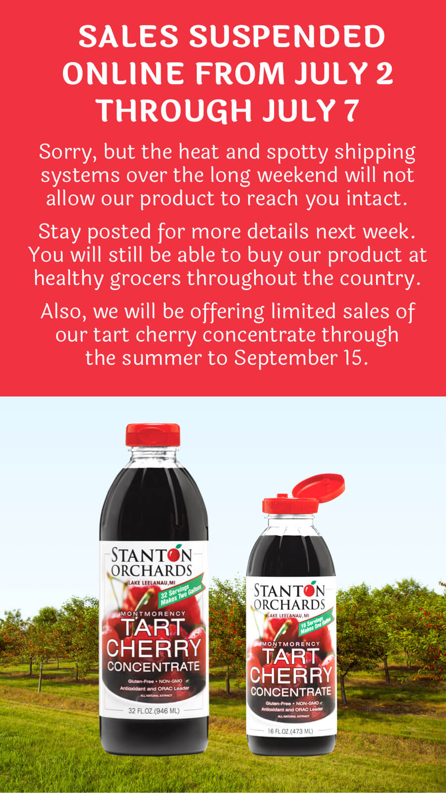 Stanton Orchards Tart Cherry Concentrate for Sleep, Recovery, Pain